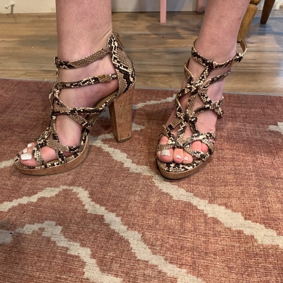 Report | Shoes | Snake Print High Heel Sandal Heel Cork Heel | Poshmark